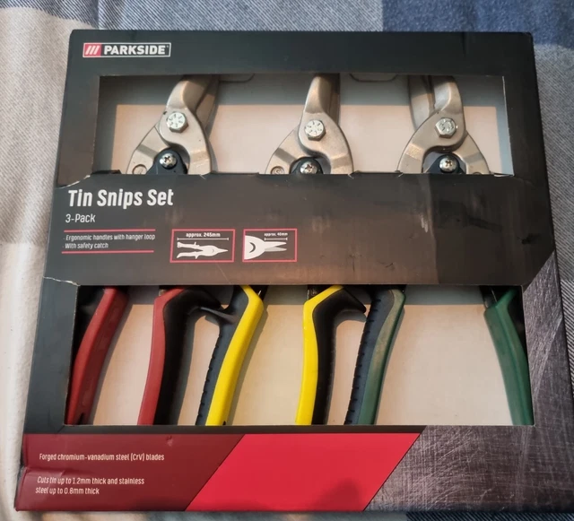 PARKSIDE SNIPS SET (3-Pack) Cuts Tin up to 1.2mm thick & Stainless ...