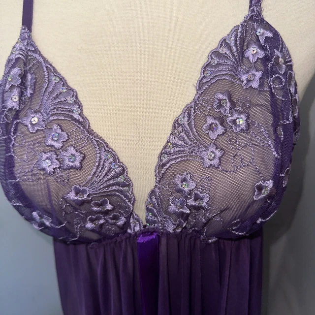 14 1X PURPLE Teddy Lingerie Nightie Gown Babydoll Set Sexy Sheer Night ...