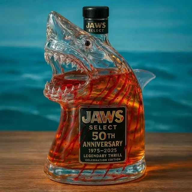 JAWS 50TH ANNIVERSARY Whiskey Bottle Unique Transparent Limited Edition ...