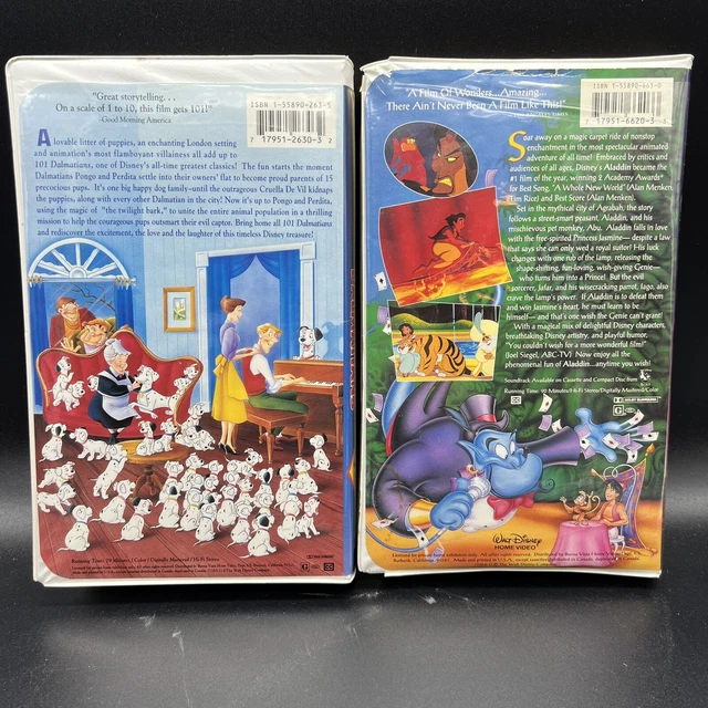 VHS ANIMATED 2-PACK Disney Black Diamond - 101 Dalmatians & Aladdin £8. ...