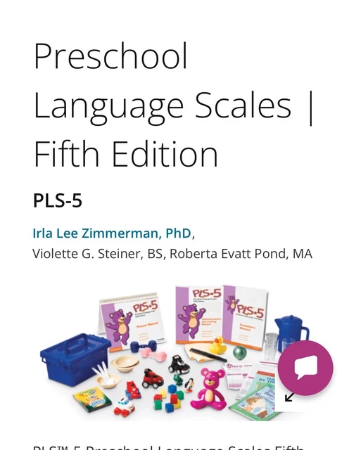 PLS5-PRESCHOOL LANGUAGE SCALE 5th Edition with Manipulatives $375.00 ...