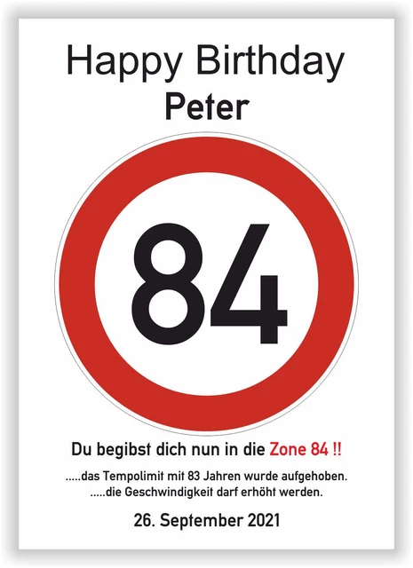 VERKEHRSSCHILD GEBURTSTAG 84 Jahre Deko Geschenk Verkehrszeichen Poster ...