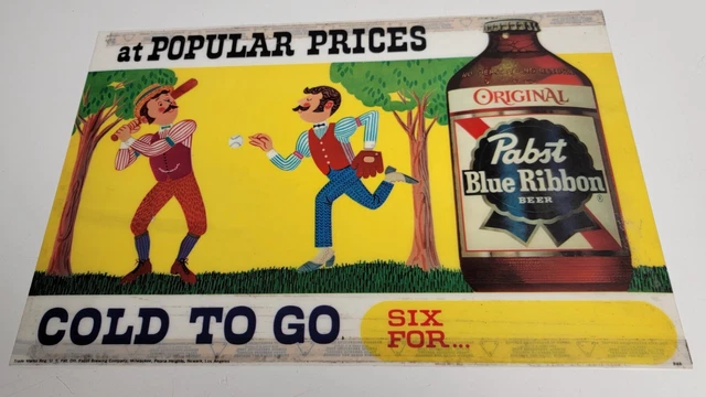 NOS PABST BLUE RIBBON BEER 15” x 10” window plastic poster W BOTTLE ...