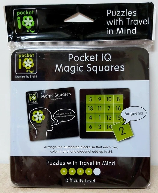 POCKET IQ PUZZLE Magic Squares each row adds up to 34,Magnetic travel ...