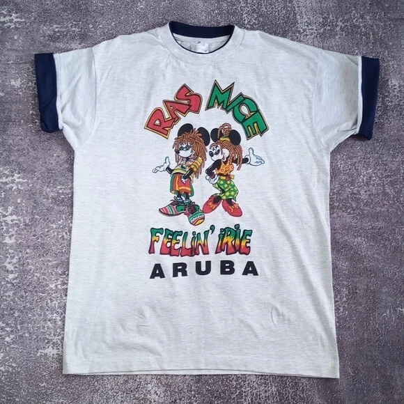 VINTAGE 90S SUPER Rare Rasta Mickey Mouse and Minnie T-Shirt Aruba ...