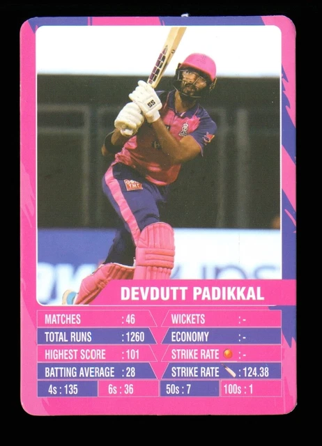 1 X CARD IPL Cricket Indian Premier League 2022 # Devdutt Padikkal ≠ ...