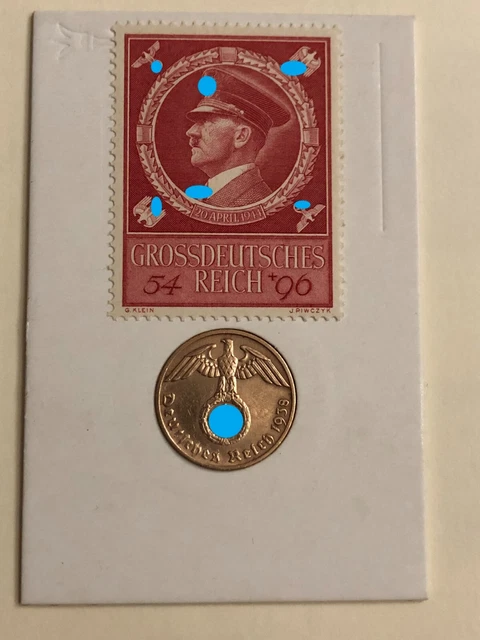 GERMANY 1938 VERY RARE Nazi COIN ADOLF Hitler Birthday stamp Frist ...