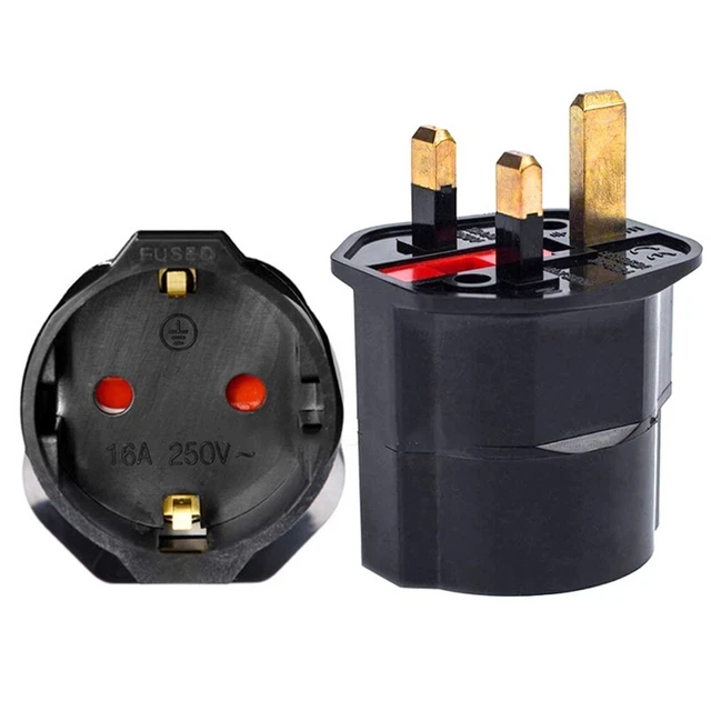 UK 3 PIN Plug Adapter European Dual Round Accepts European Two Round ...