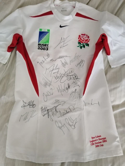 BEN COHEN ENGLAND 2003 RWC match worn and squad signed rugby shirt Phil ...