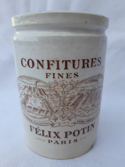 ANCIEN POT À CONFITURE publicitaire FÉLIX POTIN à Paris faïence KELLER ...