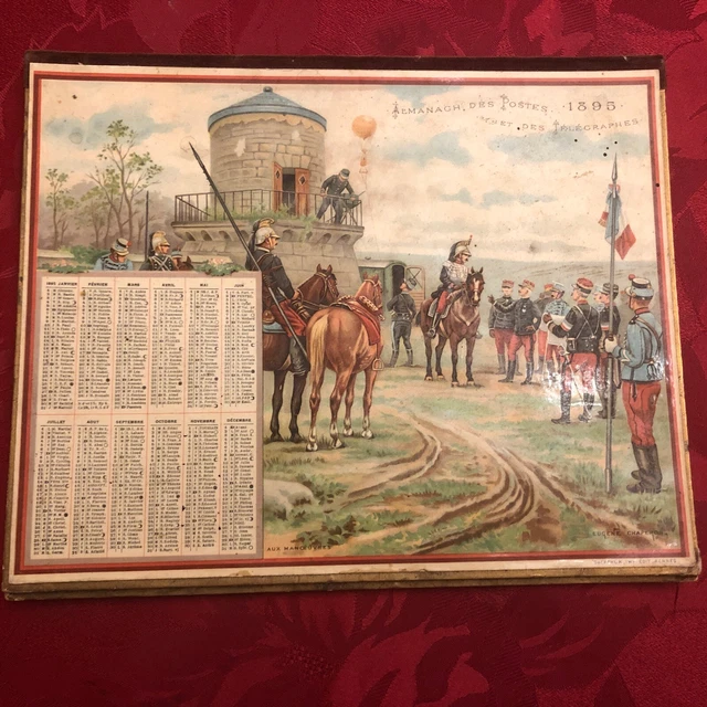CALENDRIER ALMANACH 1895 postes et telegraphes hussards aux manoeuvres ...