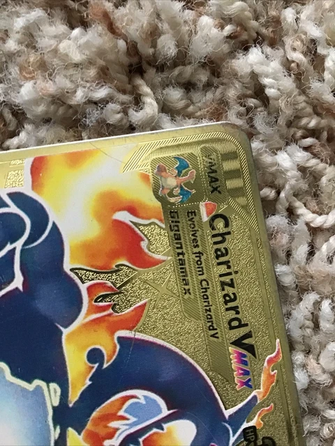 RARE! BLUE CHARIZARD VMAX Gigantamax Gold Metal Pokemon Card SV107 ...
