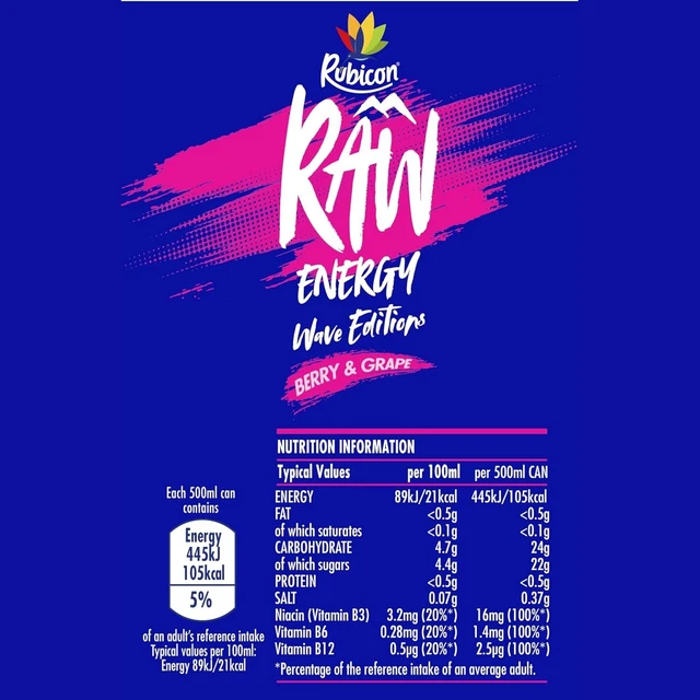 RUBICON RAW BERRY & Grape Energy Drink 12x500ml | High Caffeine Boost £ ...