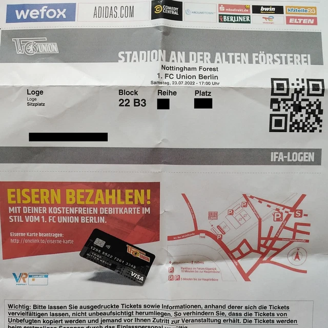VIP E-TICKET LOGE Friendly Match 23/7/2022 Union Berlin vs Nottingham ...