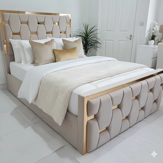 KING SIZE UPHOLSTERED Bed Frame Luxury Padded Headboard Gas Lift ...