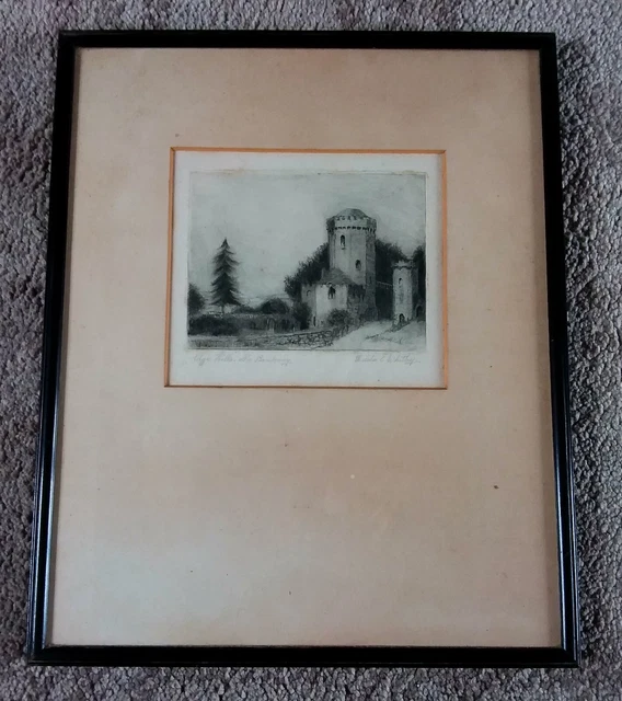 VINTAGE FRAMED PENCIL Drawing Sketch of Edge Hills Nr Banbury by Hilda ...