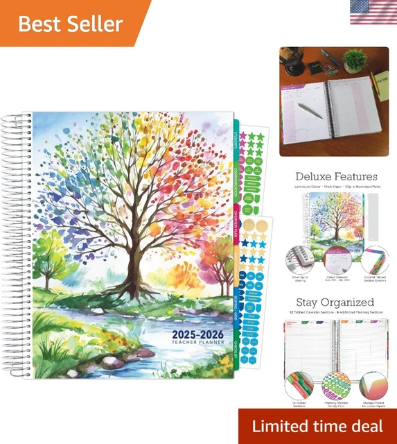 DELUXE TEACHER PLANNER 8.5x11 - Dated Aug 2025-Jul 2026 With 18 Tabs ...