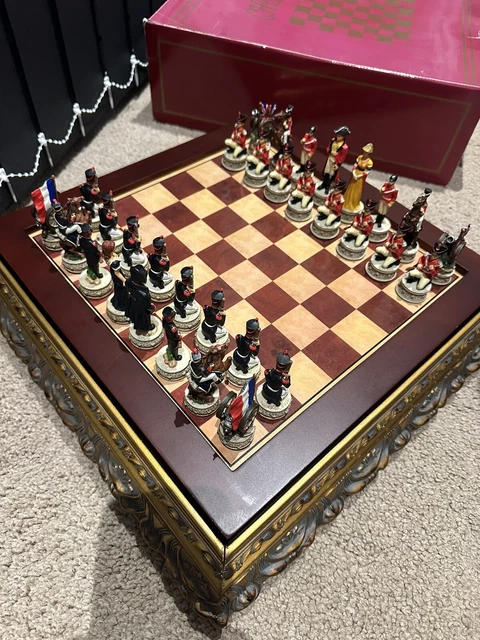 BATTLE OF WATERLOO Chess Set Napoleon V Wellington Wooden Board Ornate ...