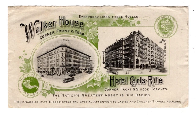 CANADA ONT ONTARIO - Toronto 1935 Walker House / Hotel Carls Rite ...