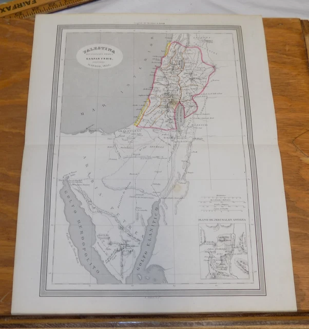 1852 ANTIQUE COLOR Map of PALESTINE, BY TRIBES, or, PALESTINA DIVIDIDA ...