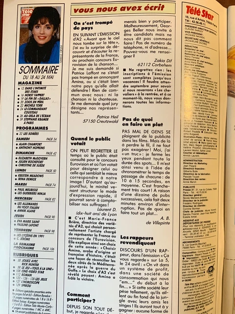 TELE STAR DU 13/05/1991; Dee Dee McCall/ Michèle Torr/ Cousteau ...