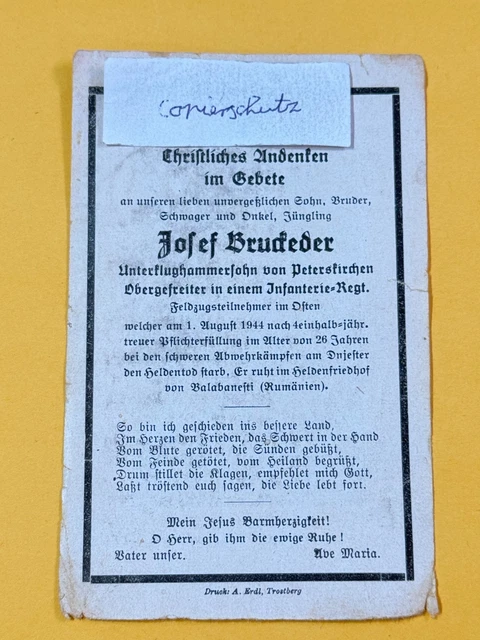 STERBEBILD 2WK.OBERGEFR I e Inf-Regt-1944 (Rumänien) EUR 5,00 - PicClick DE