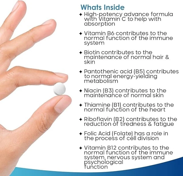 VITAMIN B COMPLEX - 365 Small Tablets - All 8 B Vitamins B1-B2-B3-B5-B6 ...