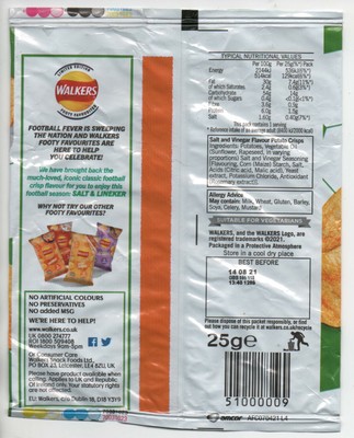 WALKERS SALT & Lineker Empty Crisp packet 14 August 2021 Champions ...