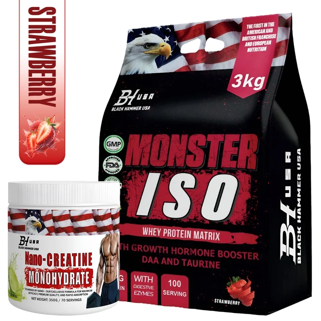 MONSTER ISO 3KG 🍓+ Nano-Creatine 350g | Strength & Fast Recovery ...
