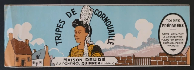 ANCIENNE ÉTIQUETTE TRIPES DE CORNOUAILLE Bretagne QUIMER Deudé label ...
