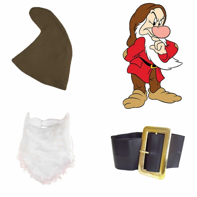 GRUMPY SET - Snow White Seven Dwarfs Fancy Dress Hat Beard Belt Costume ...