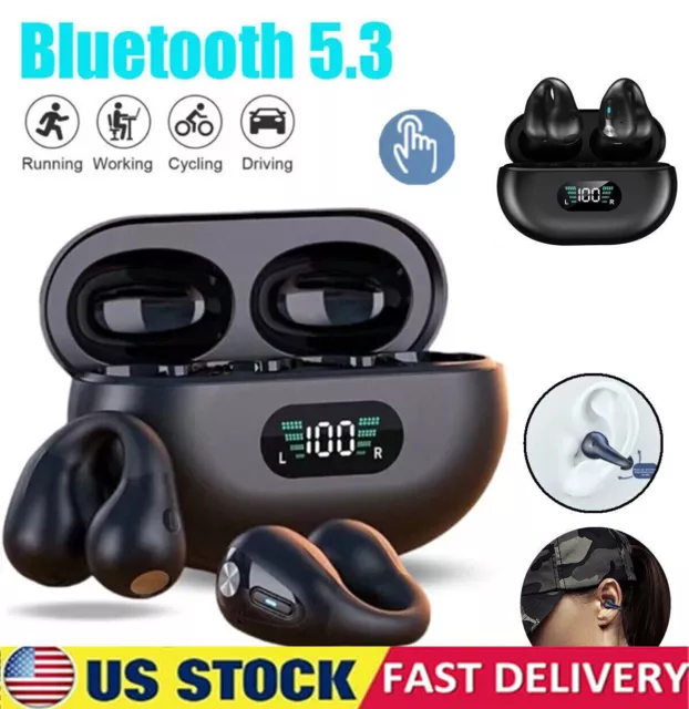 BLUETOOTH 5.3 WIRELESS Earbuds Ear Clip Bone Conduction Headphones ...