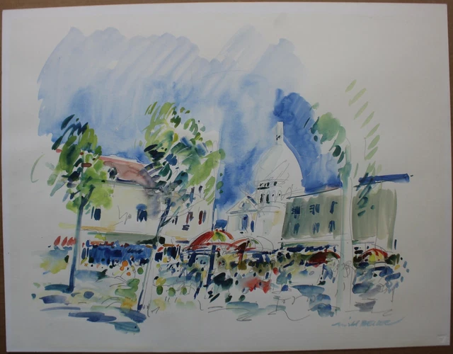 AQUARELLE MICHEL BELLEC Paris Place du Tertre original watercolor * EUR 65,00 - PicClick FR