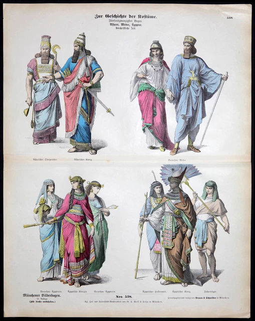 LITOGRAFIA COLORATA A mano fine '800 COSTUMI ASSIRI MEDI EGIZIANI EUR ...