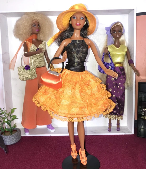 BARBIE BASICS BLACK DIVA India Muse Label Exotic Orange 5 Dolls MATTEL ...