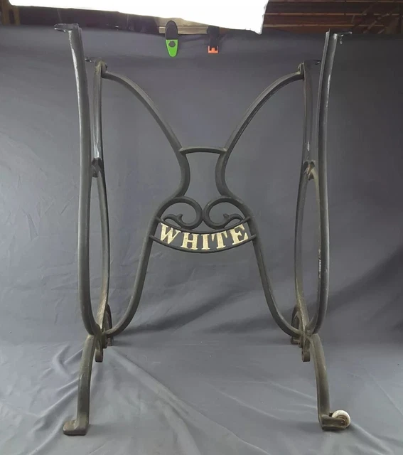 ANTIQUE WHITE TREADLE Sewing Machine Cast Iron Base Frame Stand for ...