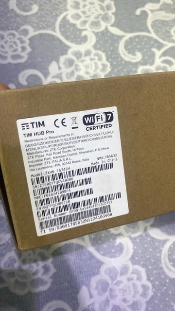 MODEM TIM HUB Pro 2.5 GB ZTE F6745M WiFi 7 Plus Fibra ottica ...