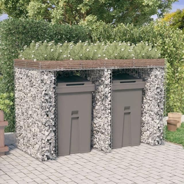 YOLOLA GABIONEN-MÜLLTONNENBOX GABIONEN Hochbeet Mülltonnenbox für 2 ...