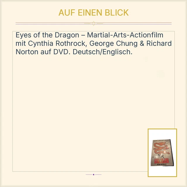EYES OF THE Dragon DVD Cynthia Rothrock Film Azione EUR 5,95 - PicClick IT