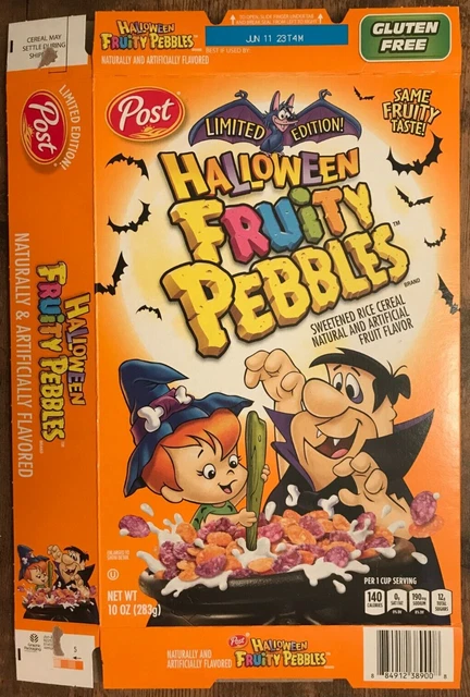 POST FRUITY PEBBLES Fun Coloring Activity Cereal Box Flintstones FLAT ...