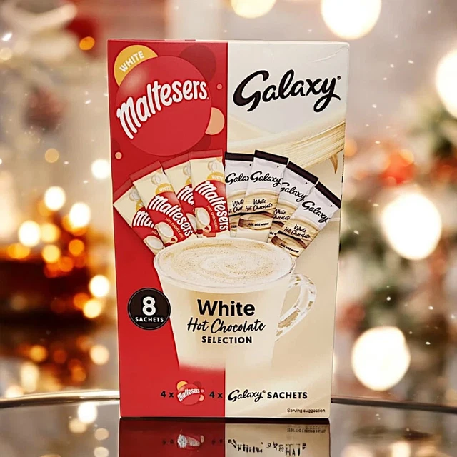 WHITE HOT CHOCOLATE Selection Box 8 Sachets Creamy Luxury Winter Drink ...