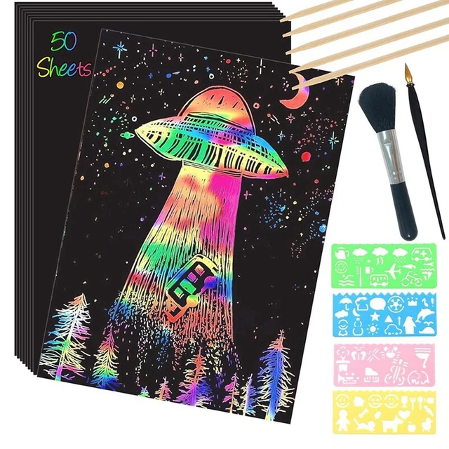 SCRATCH ART Set,50 Sheets 8x11in Coated Scratchboard Scratch with1454 £ ...