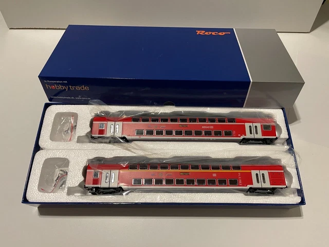 ROCO 74148 DC 2-tlg. Set: Doppelstockwagen, Innenbeleuchtung, H0 Modellbahn OVP EUR 195,00 ...