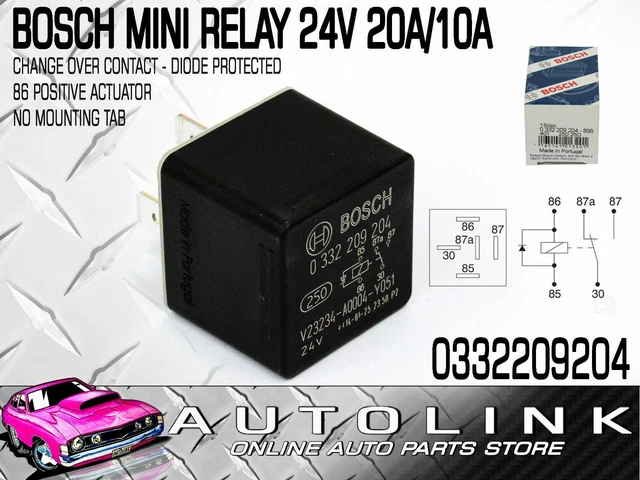 BOSCH 0332209204 MINI Relay 24V 5Pin Change Over 20/10A - Diode ...