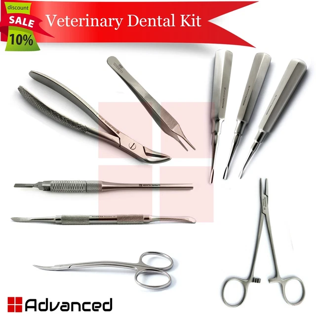 VETERINARY DENTAL KIT Extraction Forceps Luxating Elevators Coupland ...