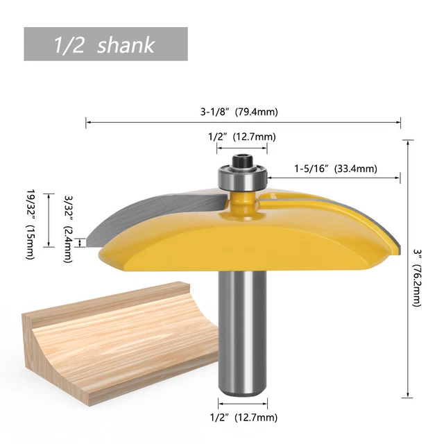 RAISED PANEL ROUTER Bit Cabinet Cove Door Cutter 3-1/8" Diameter 1/2 ...