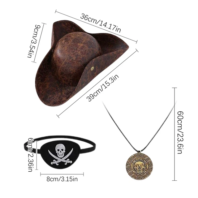 PIRATE HAT WITH Eye Patch and Ring Halloween Costume Cosplay Accessory ...