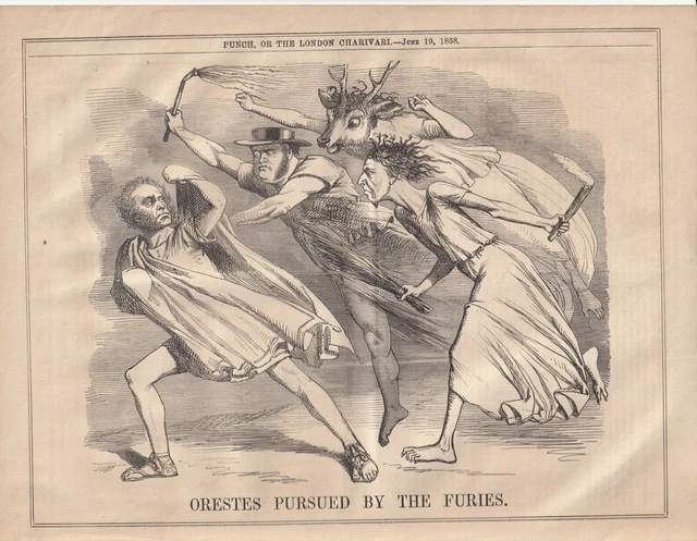 1858 PUNCH CARTOON Orestes Palmerston Pursued by the Furies Disraeli ...