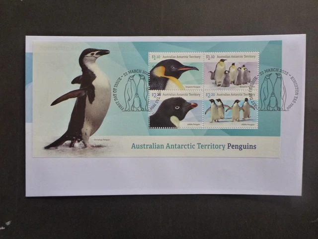 AUSTRALIA 2022 AAT Fauna- Penguins 4 Stamp Mini Sheet First Day Cover ...