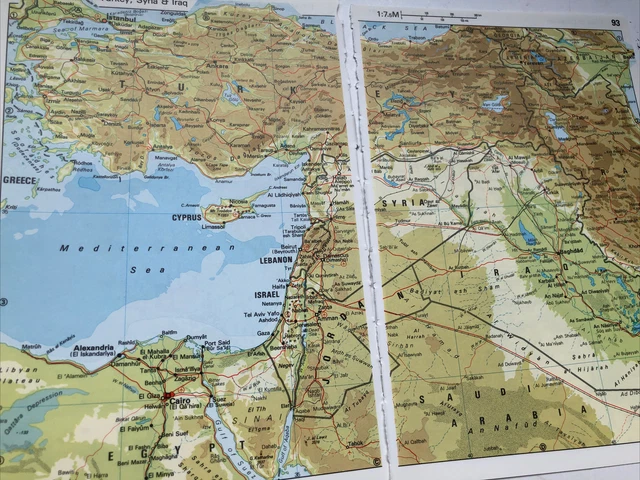 MAP OF TURKEY Syria Iraq , Israel & Lebanon 1996 TA Bartholomew Times ...